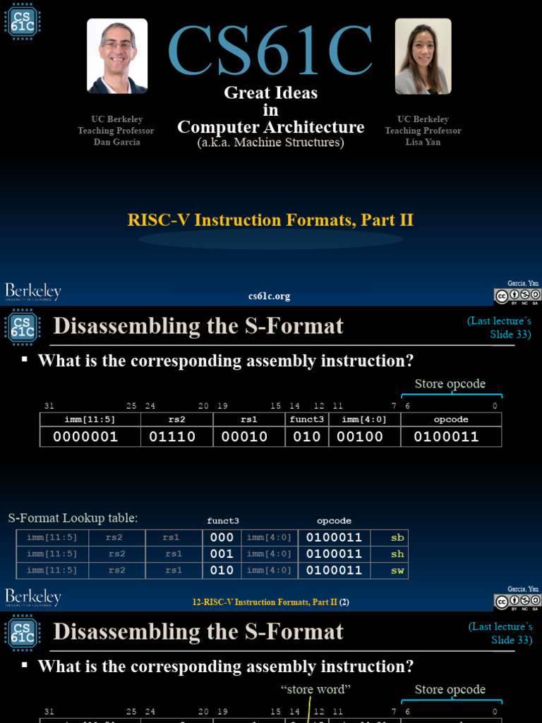 Cs61c 2022fa l12 Risc V Formats II | PDF | Computer Data | Computer Programming