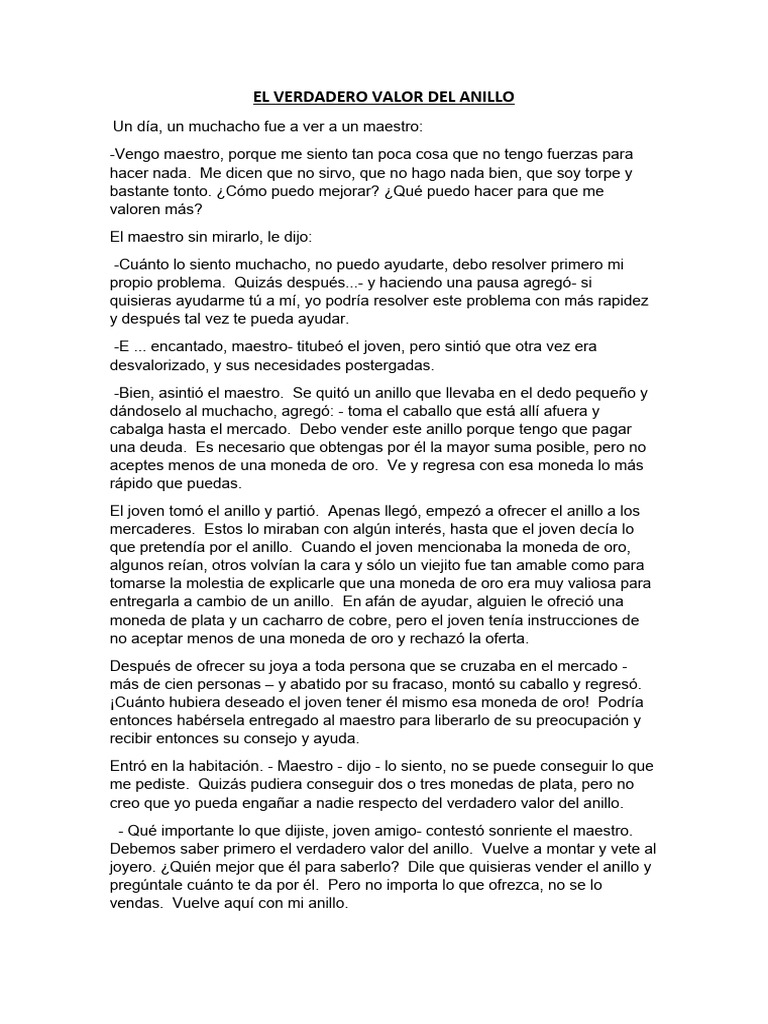 El Verdadero Valor Del Anillo | PDF