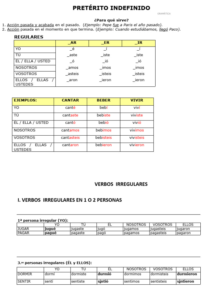 Pretérito Indefinido Pdf Verbo Relaciones Sintácticas