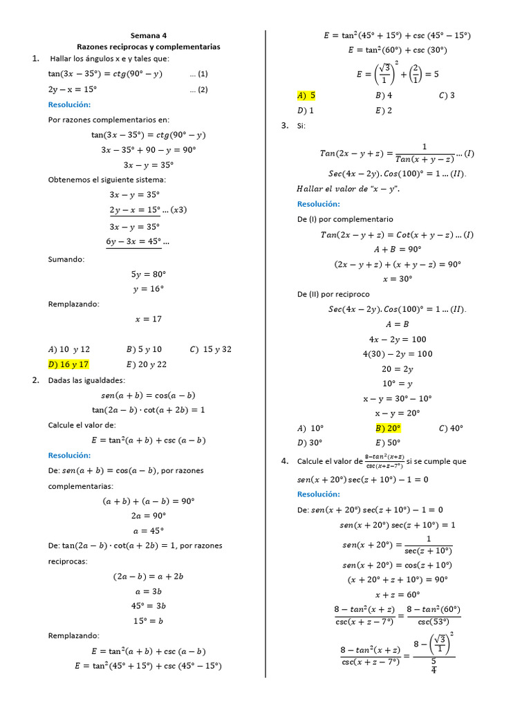 Razones Reciprocas y Complementarias | PDF
