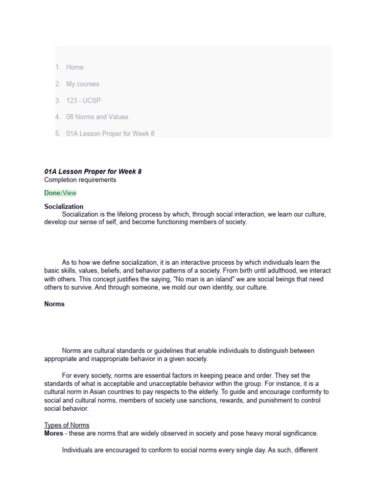 Ucsp 8 | PDF | Socialization | Behavior