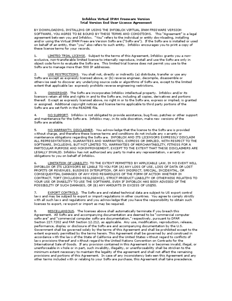 Infoblox IPAM Freeware License Agreement | PDF | Disclaimer | License