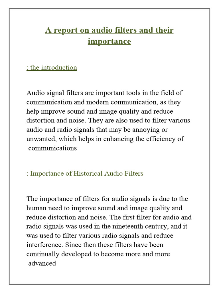 A Report On Audio Filters and Their Importance | PDF | Filter (Signal ...