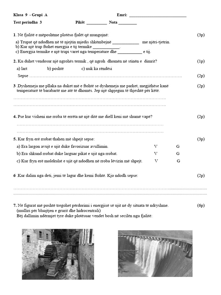 TESTE Fizika 9 Periudha III | PDF