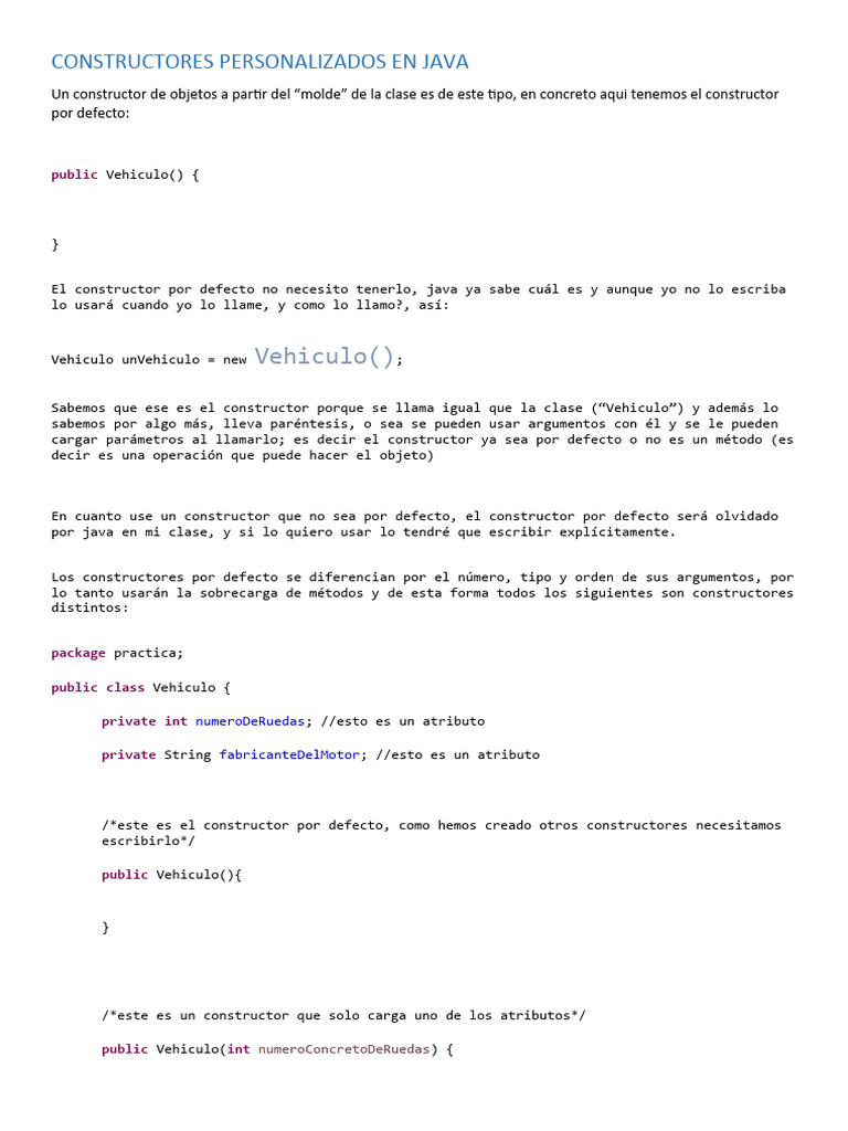 Constructores Personalizados En Java Pdf Programación Constructor Programación Orientada