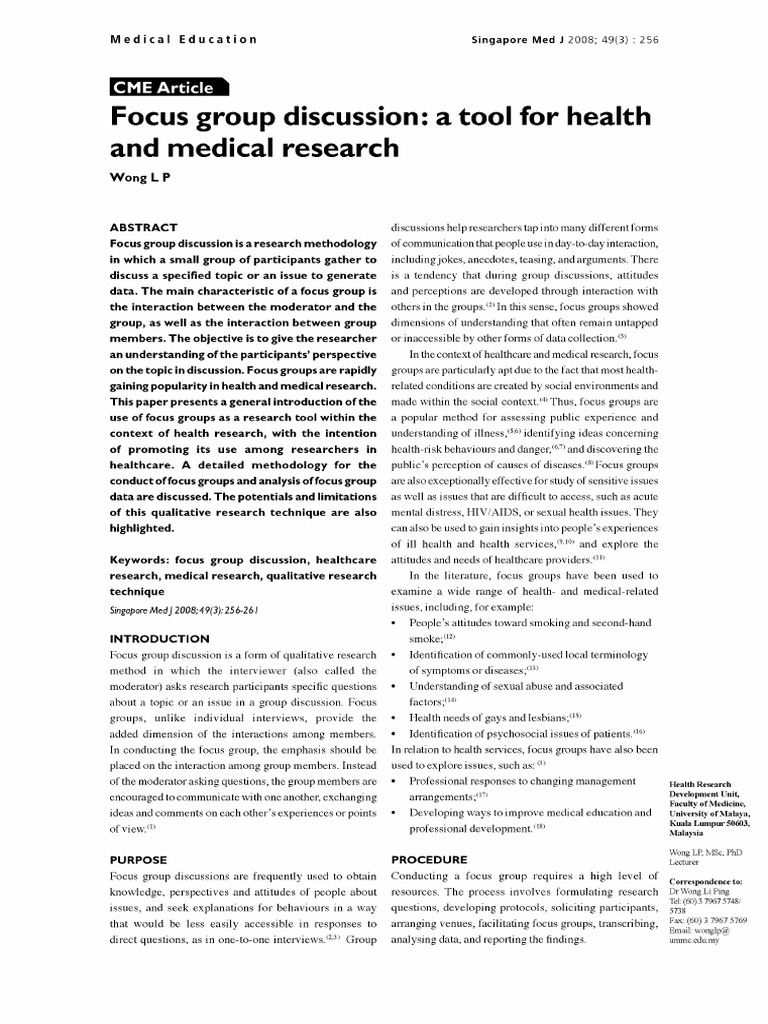 Focus Groups in Health Research | PDF | Focus Group | Qualitative Research