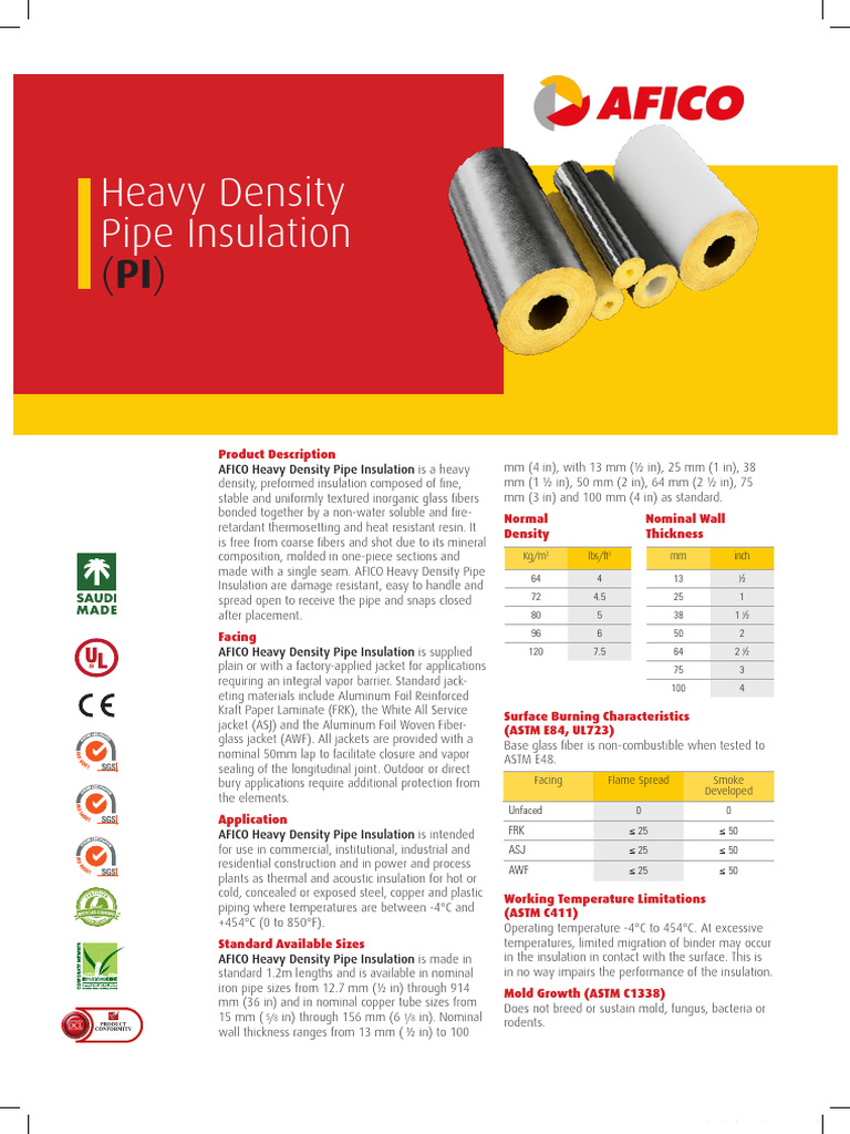 AFI Data Sheet Heavy Density Pipe Insulation PI No Pix 1 | PDF ...