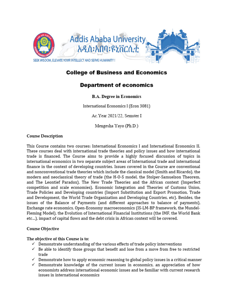 International Economics Course Syllabus | PDF | Economics | World Trade ...