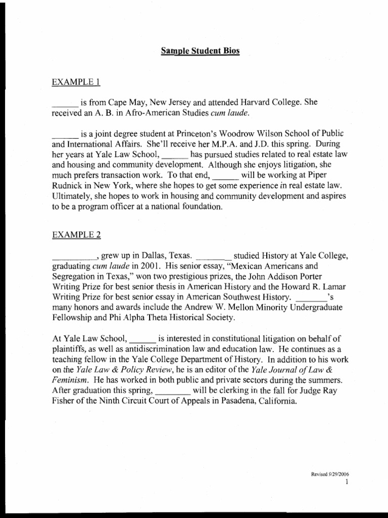 Sample Student Bios | PDF