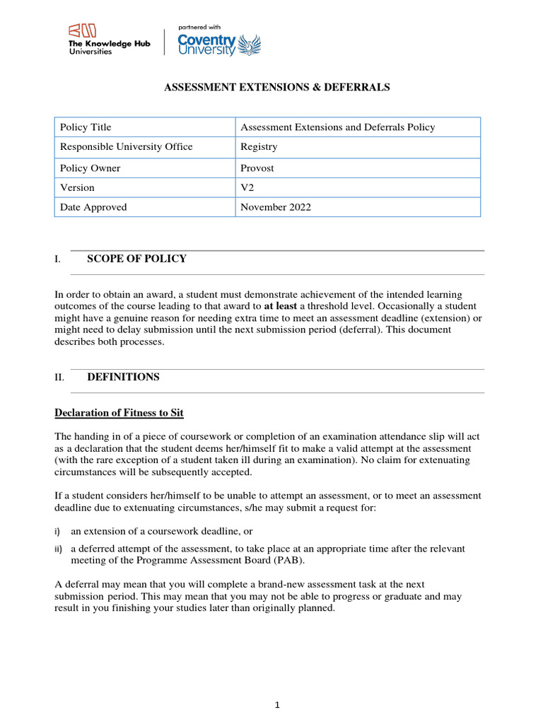 Assessment Extensions and Deferrals Policy | PDF | Justice | Crime ...