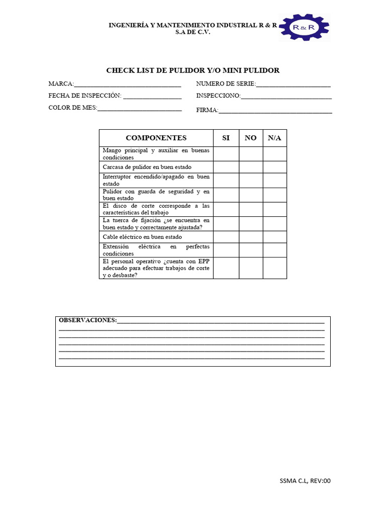 Check List Pulidor | PDF