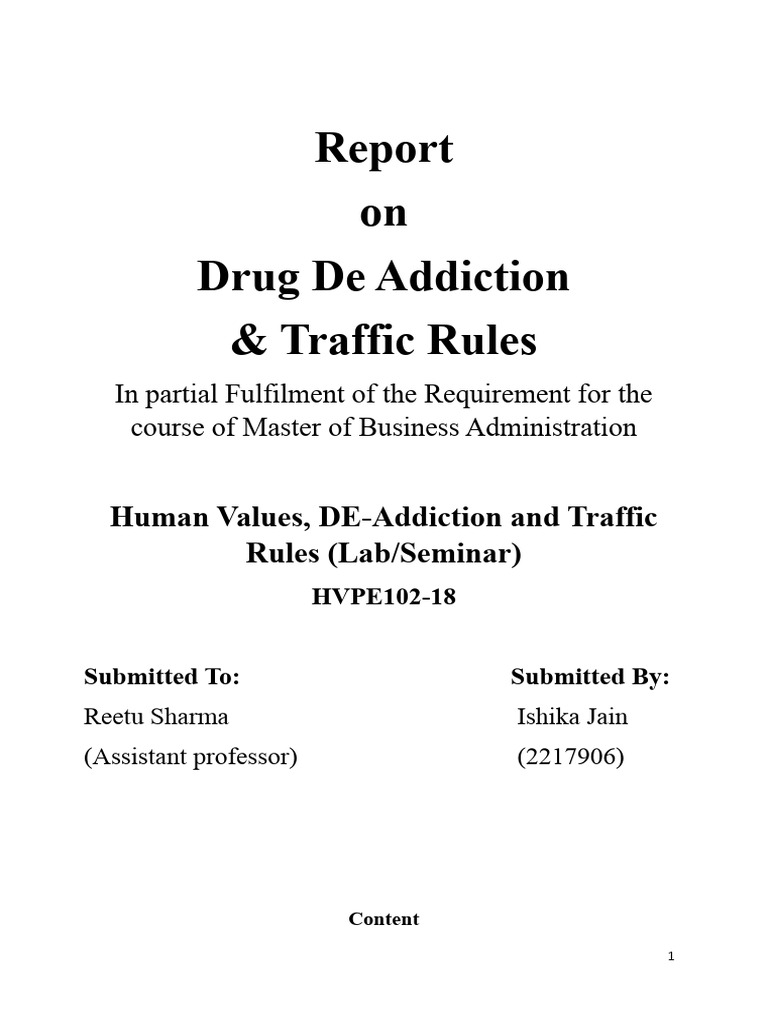 Drug De-Addiction and Traffic Rules Report | PDF | Substance Abuse ...