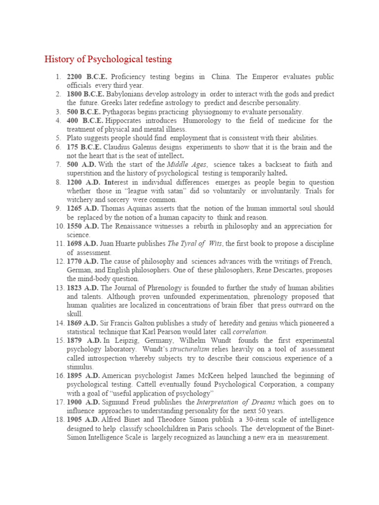 Evolution of Psychological Testing History | PDF | Psychology ...