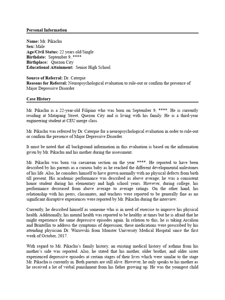 Example of Psychological Report | PDF | Wechsler Adult Intelligence ...