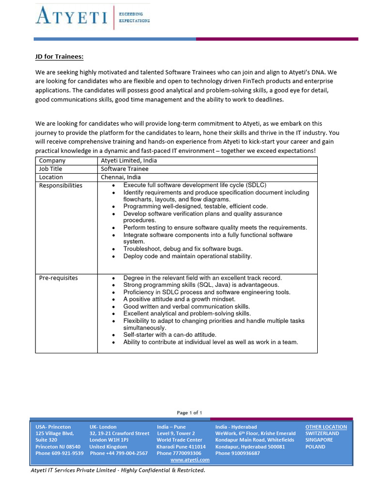 Software Trainee - JD by Mani520 | PDF | Software | Cognition