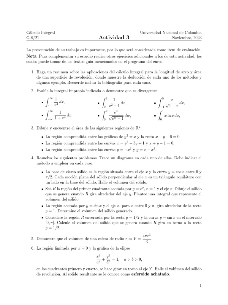 Actividad 3 - Cálculo Integral | PDF | Integral | Análisis matemático