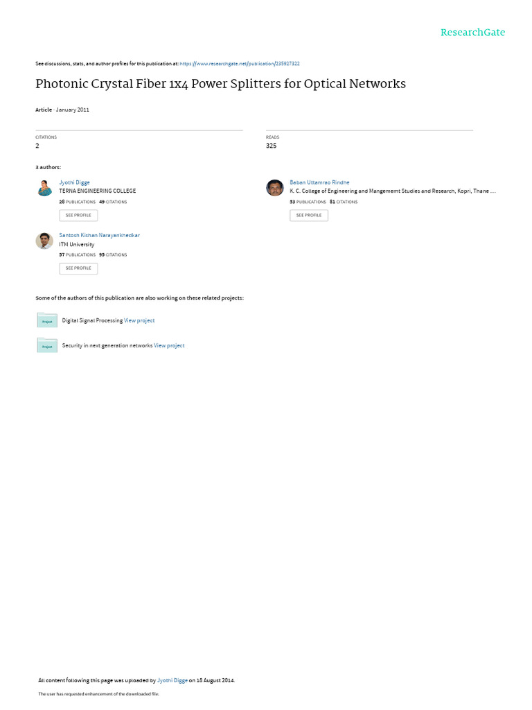 Photonic Crystal Fiber - Based 1X4 Power Splitters | PDF | Optical ...