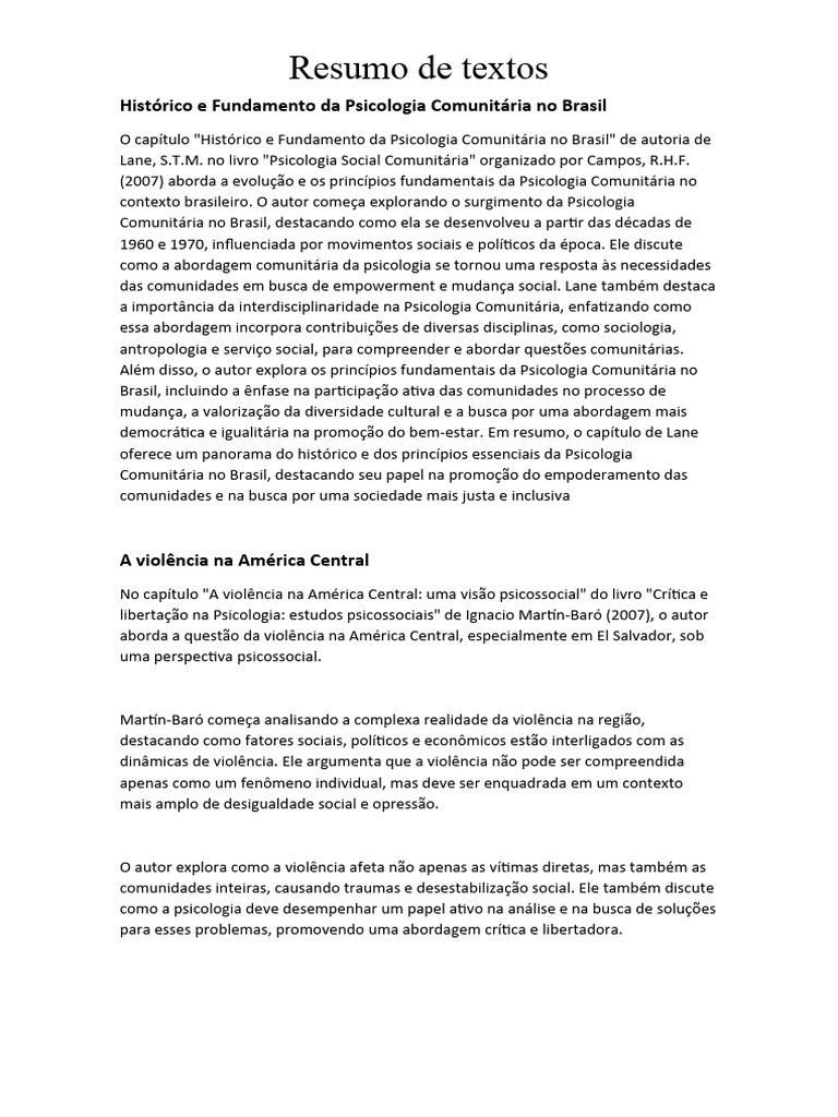 Resumo de Textos | PDF | Sociologia | Psicologia Social