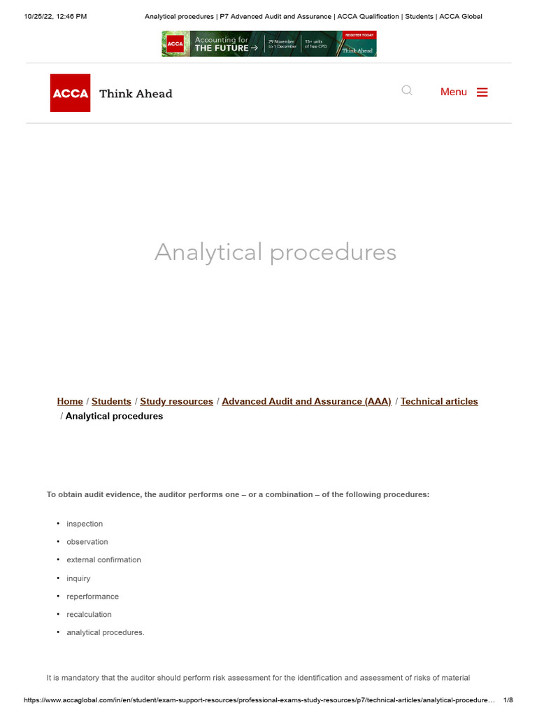 Analytical Procedures - P7 Advanced Audit and Assurance - ACCA Qualification - Students - ACCA ...