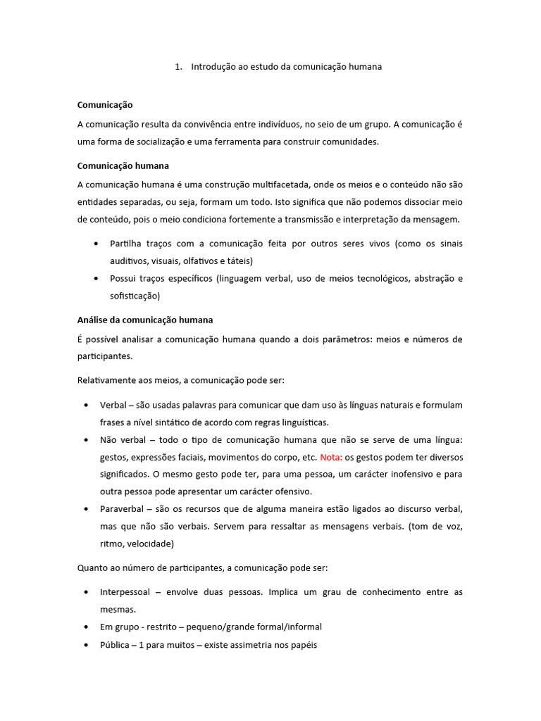 Introdução à Comunicação Humana | PDF | Comunicação | Informação
