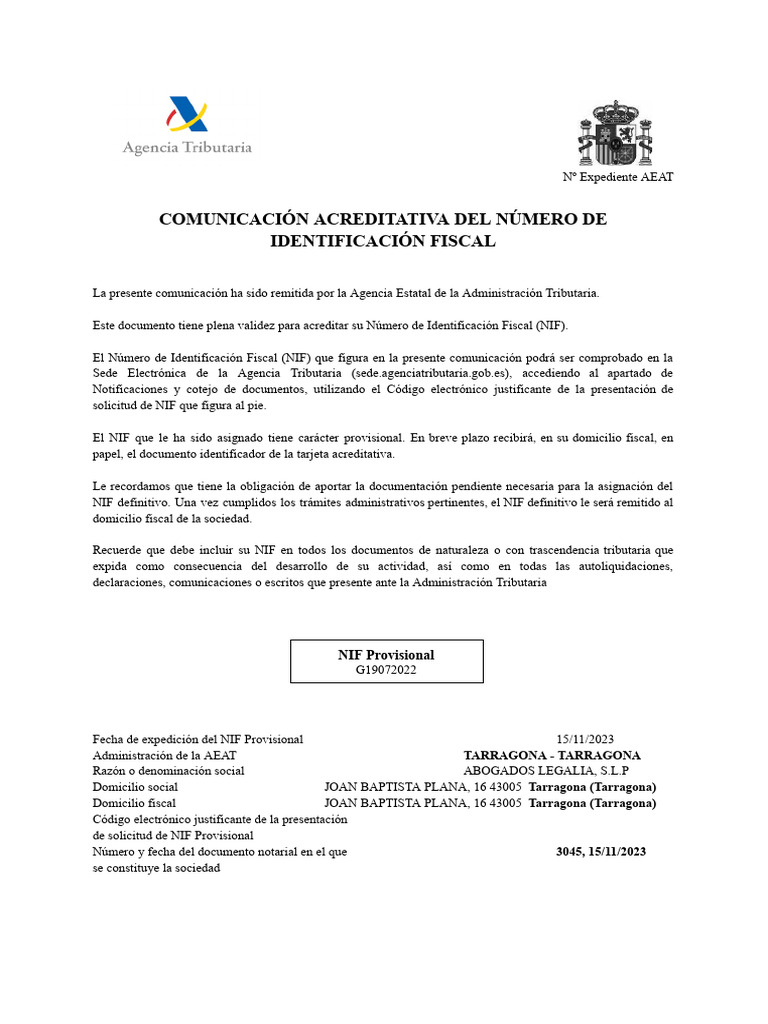 Cif Provisional | PDF | Finanzas y dinero | Derecho