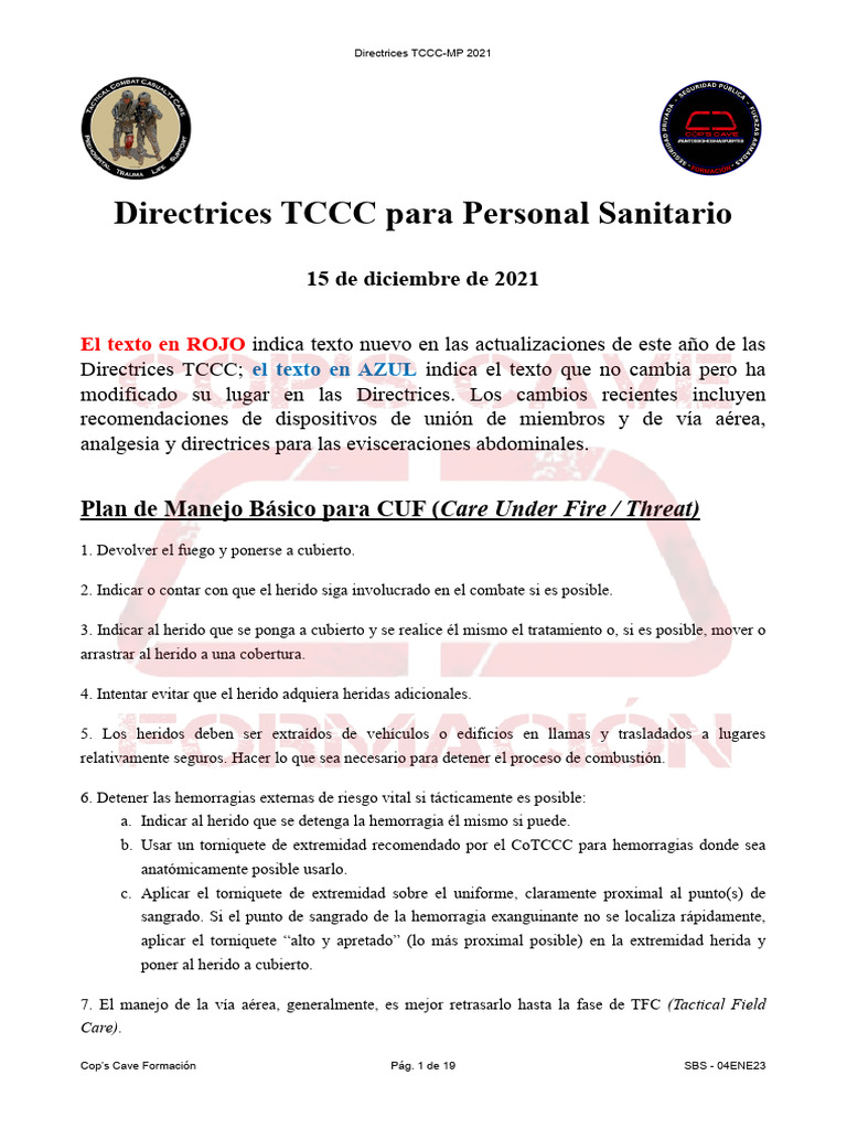 Directrices TCCC-MP | PDF | Reanimación cardiopulmonar | Lesión cerebral traumática