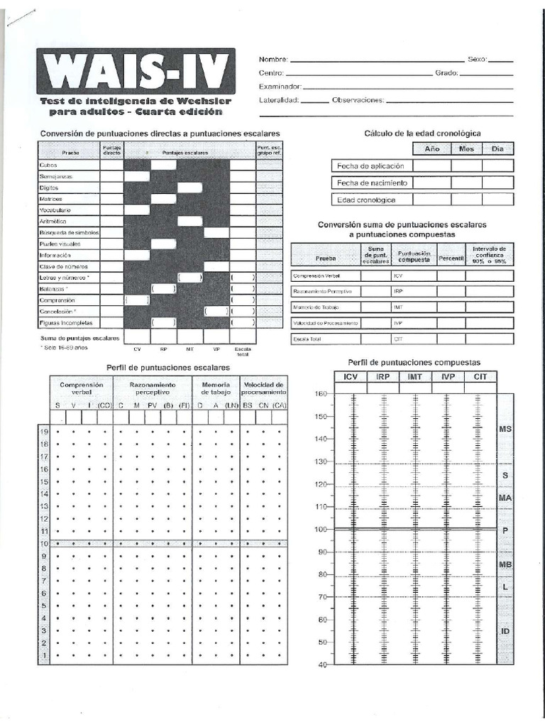 Hojas de Registro Wais-Iv | PDF