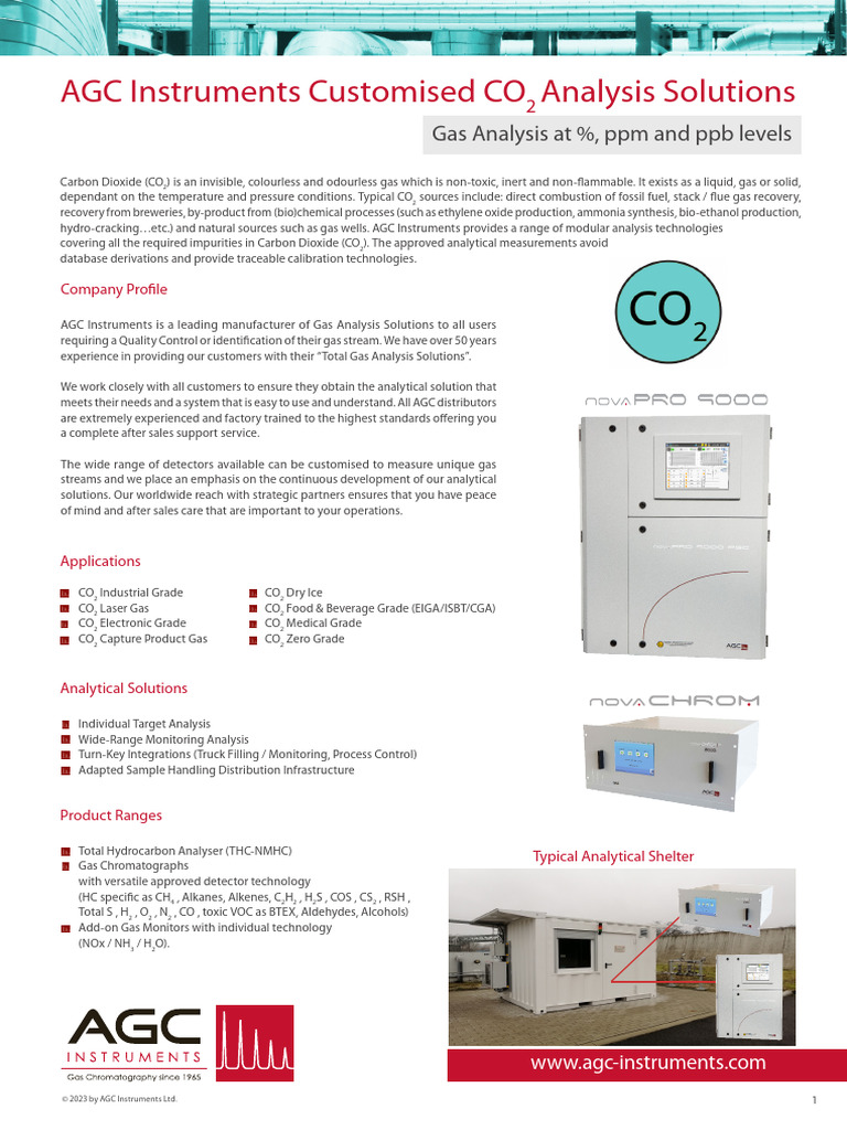 AGC Instruments CO2 Data Sheet 07 03 23 V2.2 | PDF | Gas Chromatography | Carbon Dioxide