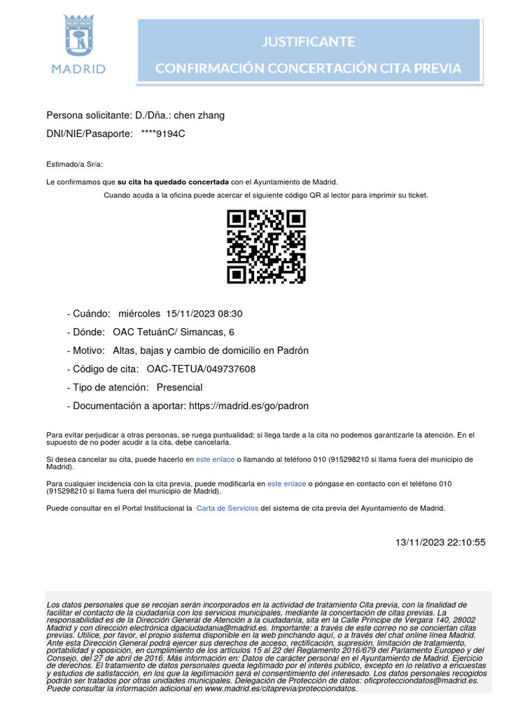 Justificante Cita | Descargar gratis PDF | Gobierno