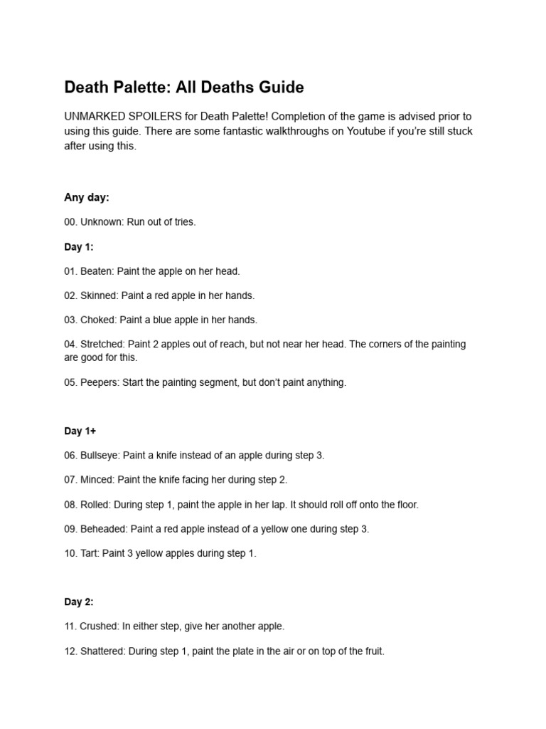 Death Palette - All Deaths Guide | PDF