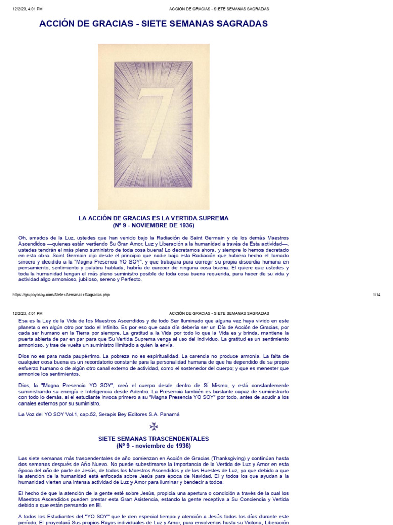 Acción de Gracias - Siete Semanas Sagradas | PDF | Amor | Acción de gracias