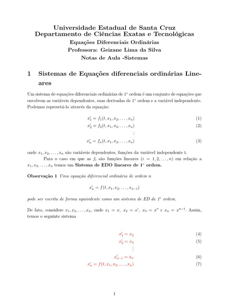 Aula-24_Soluções de Sistemas de EDOs-1 | PDF | Equações diferenciais ...