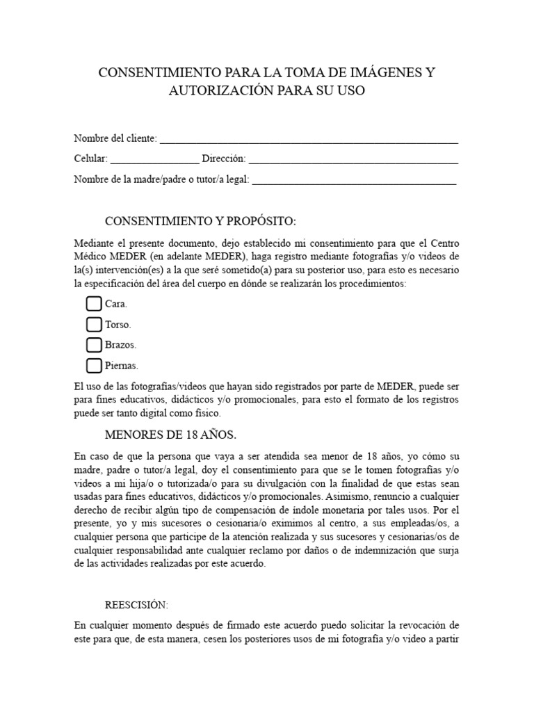 Consentimiento para La Toma de Imágenes y Autorización para Su Us | PDF | Derecho