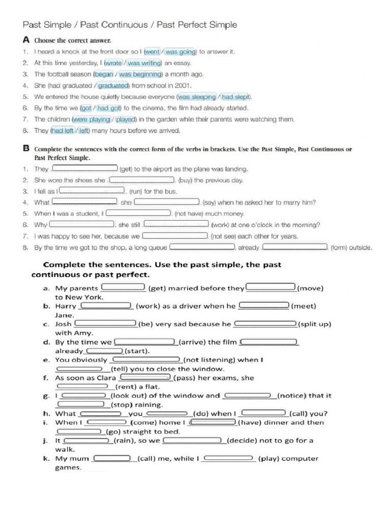 Past Simple, Past Continuous and Past Perfect Practice | PDF