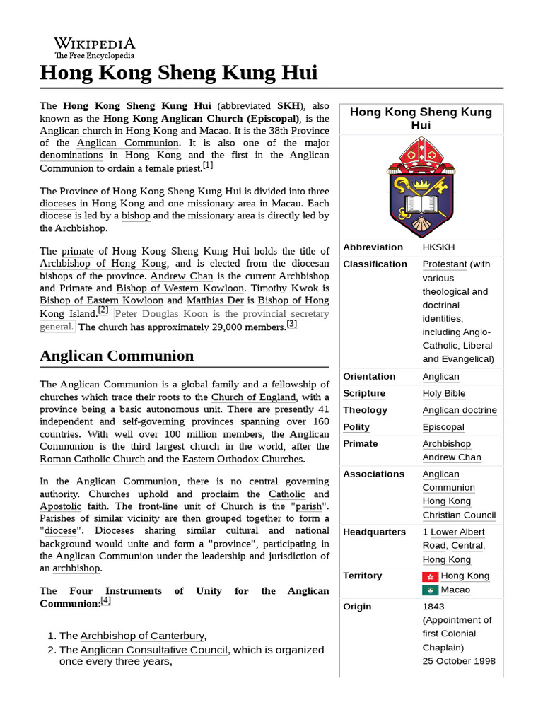 Hong Kong Sheng Kung Hui | PDF | Anglicanism | Christian Organizations