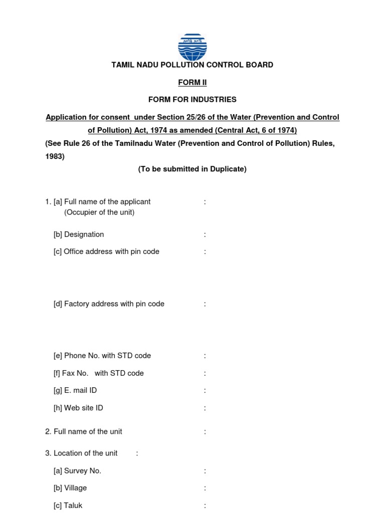 TNPCB Water Consent Application | Waste Management | Environmental ...