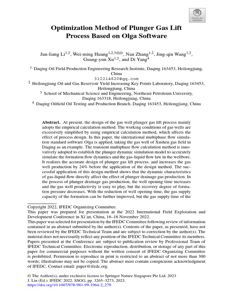 Optimization Method of Plunger Gas Lift Process Based On Olga Software ...