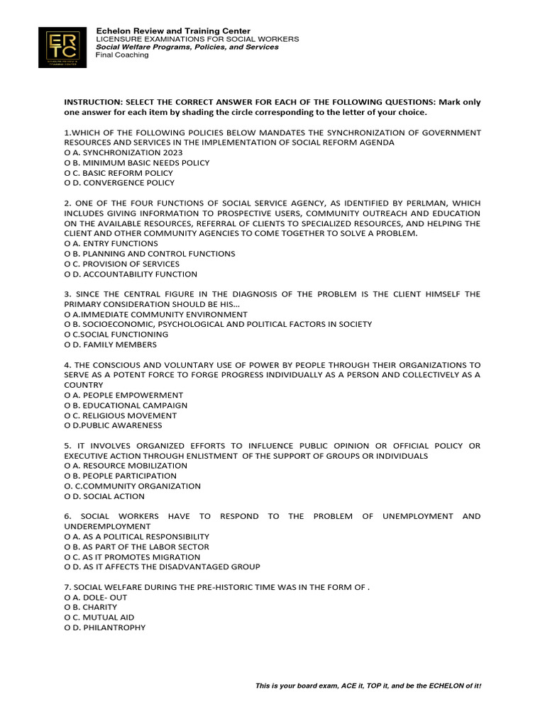 SWPP Online Final Coaching (Questionnaire) | PDF | Social Work | Welfare