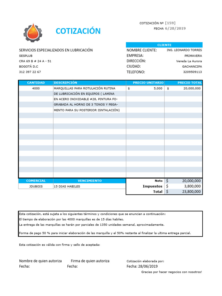 Cotización Marquillas Rotulos - Primadera Con Calibre #28 | PDF