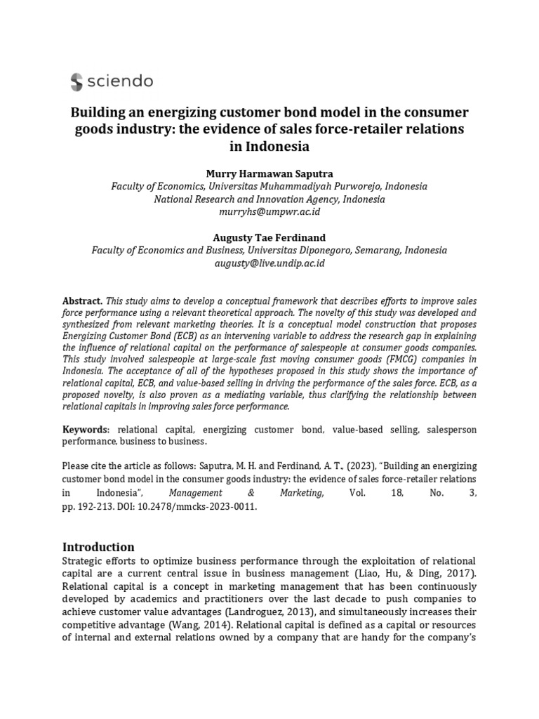 Building An Energizing Customer Bond Model in The Consumergoods ...