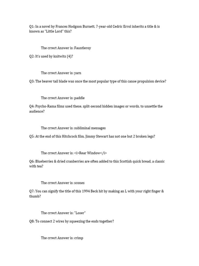 Trivia Questions and Answers | PDF