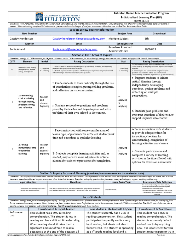 Ilp Form 11 | PDF | Reading Comprehension | Inquiry Based Learning
