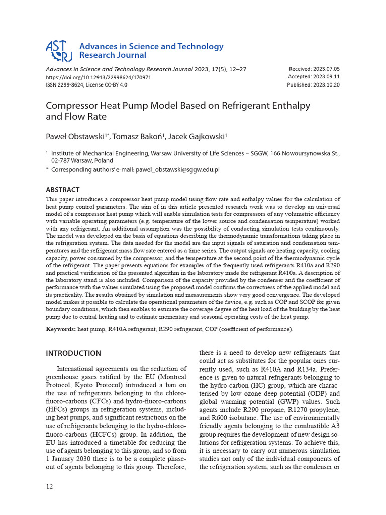 Compressor Heat Pump Model Based On Refrigerant en | PDF | Heat Pump | Heat