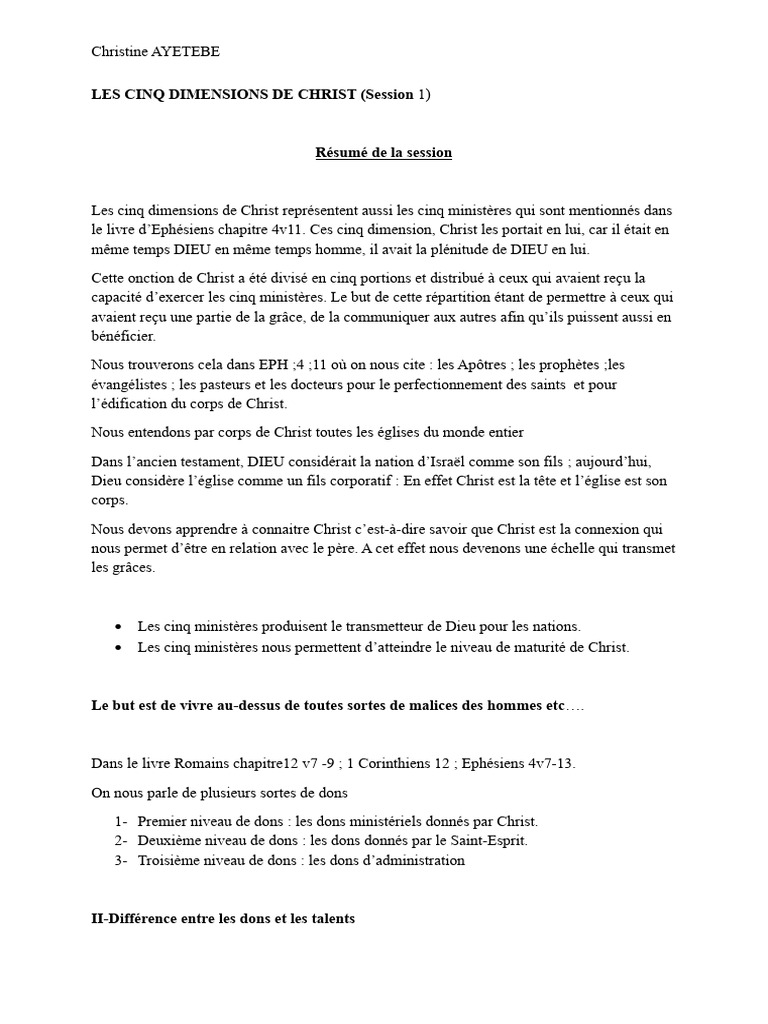 Cinq Dimensions de Christ et Ministères | PDF | Saint-Esprit | Jésus