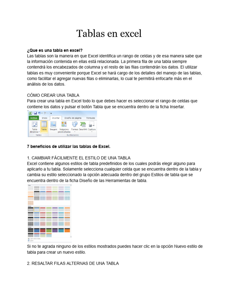 Tablas en Excel | PDF | Microsoft Excel | Informática