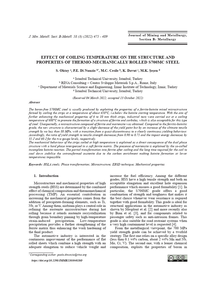 S700MC Steel: Coiling Temp Effects | PDF | Steel | Building Engineering