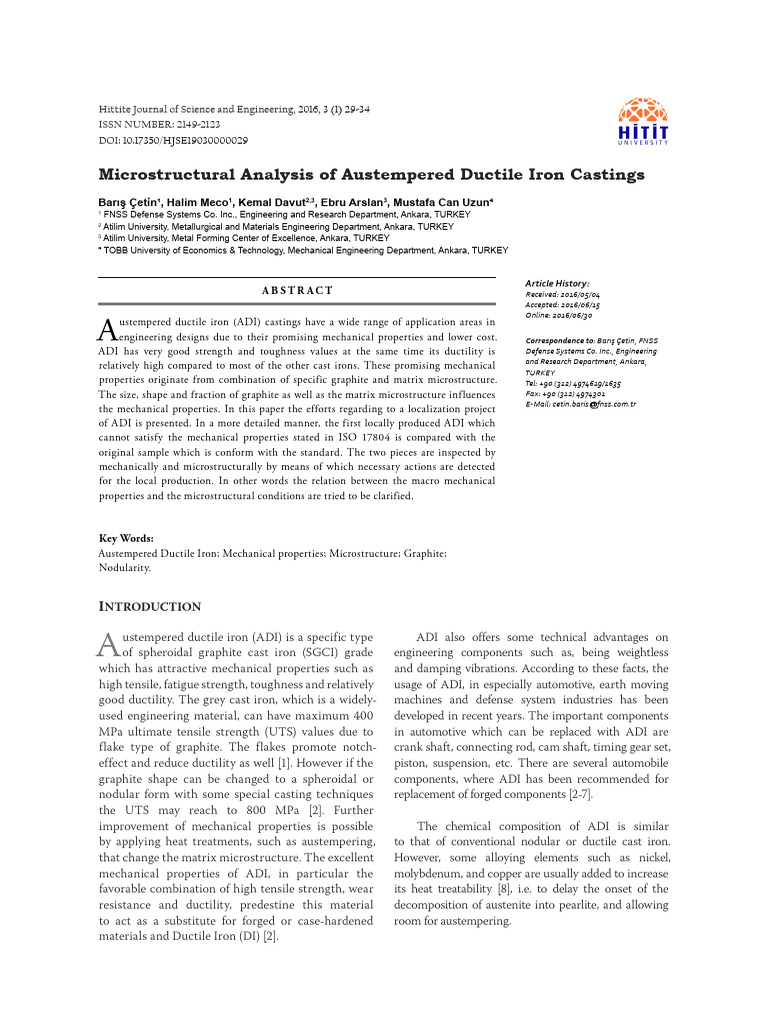Microstructure Analysis ADI | PDF | Heat Treating | Ductility
