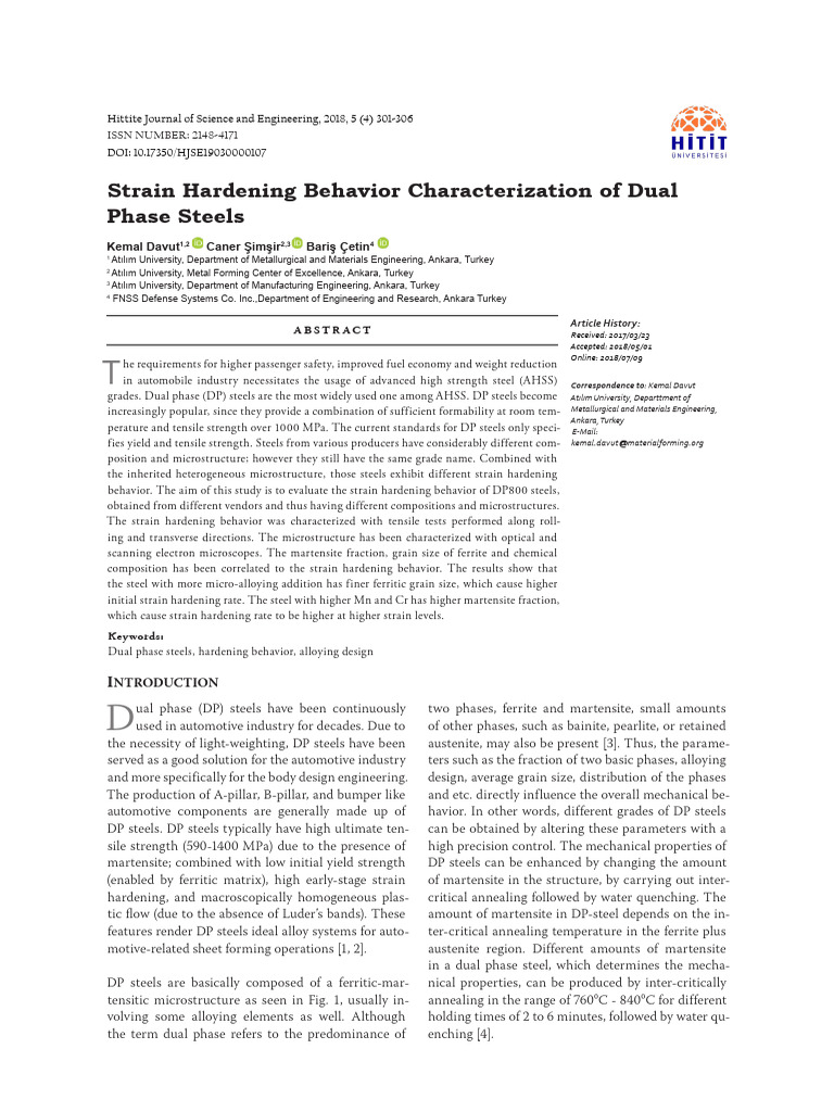 Strain Hardening Behavior of DP Steels | PDF | Steel | Building Engineering