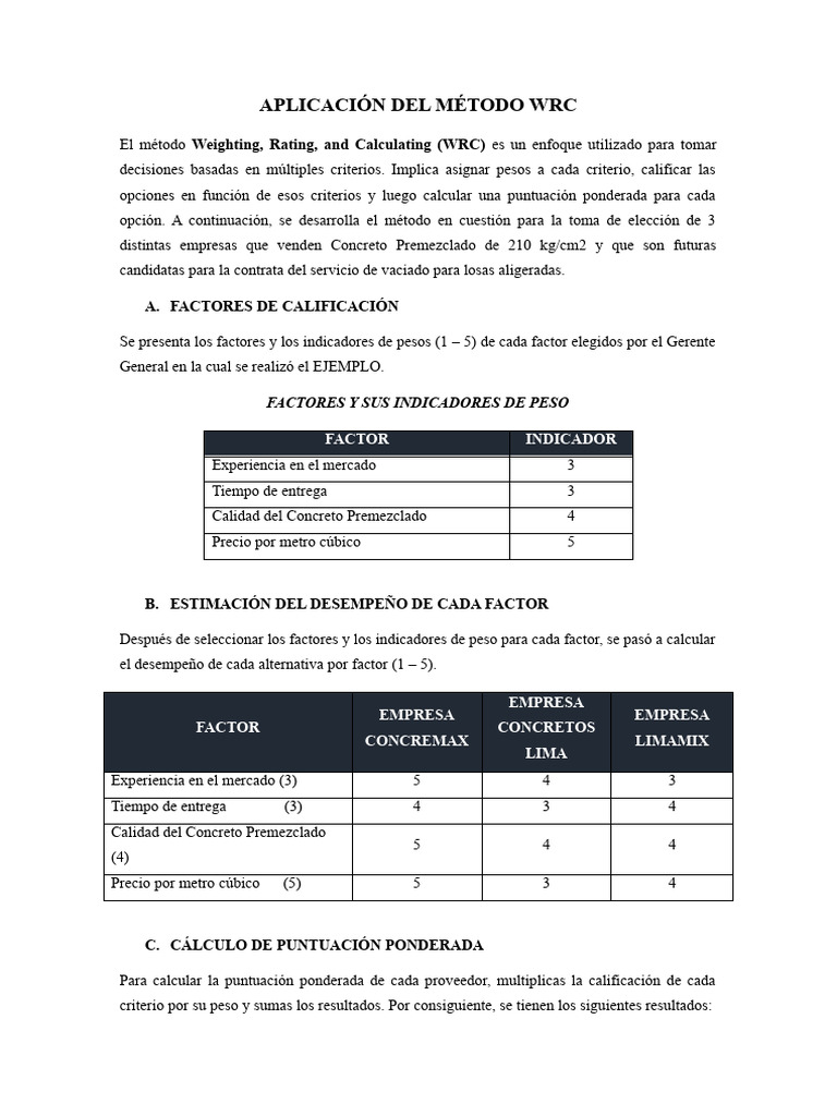 Aplicación Del Método WRC | PDF | Business | Mercado (economía)