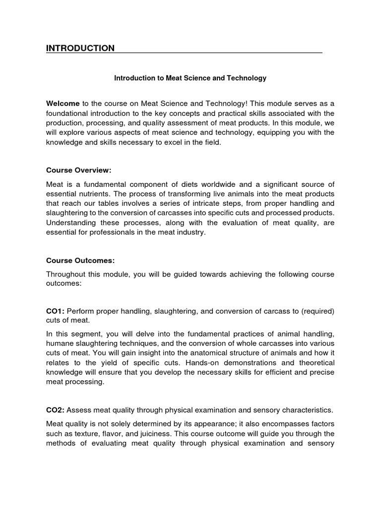 Introduction to Meat Science Course | PDF | Skeletal Muscle | Meat